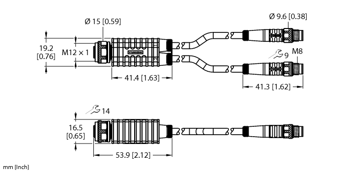 2-Way Splitter - Y-Splitter with Cable, Female M12 × 1 - 2x Male M8 × 1