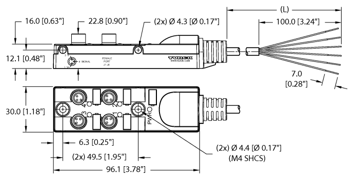 Passiver Aktuator-/Sensor-Verteiler, 4-fach - M8x1 I/O Steckplatz mit ...
