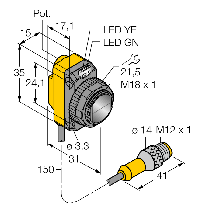 Photoelectric Sensor - Retroreflective Laser Sensor with Polarizing Filter