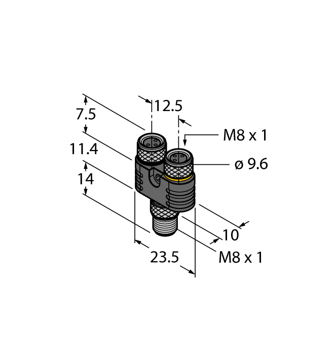 2-Way Splitter - Y-Splitter without Cable, Male M8 × 1 - 2x Female M8 × 1