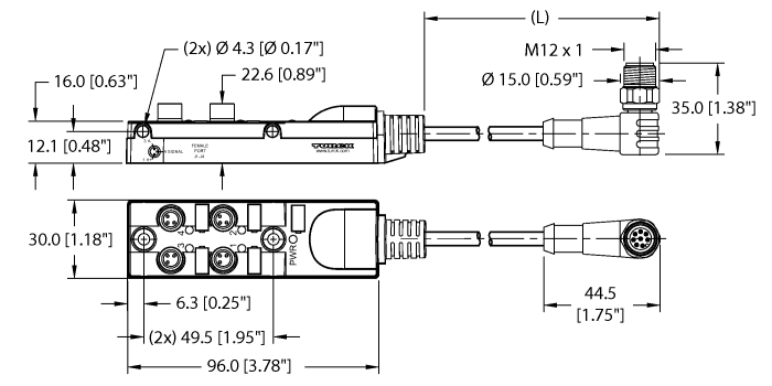 Passiver Aktuator-/Sensor-Verteiler, 4-fach - M8x1 I/O Steckplatz mit ...