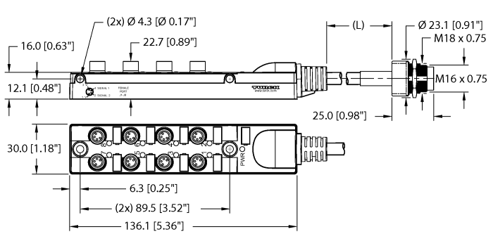 Passiver Aktuator-/Sensor-Verteiler, 8-fach - M8x1 I/O Steckplatz mit ...