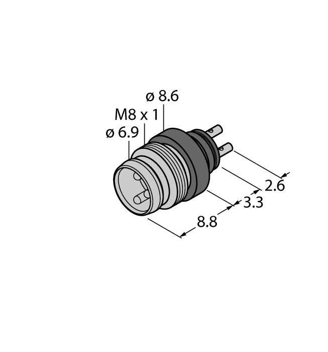 M8 × 1/Ø 8 mm Round Connector - Ø 8/M8 × 1 mm Built-in Connector, Screw ...